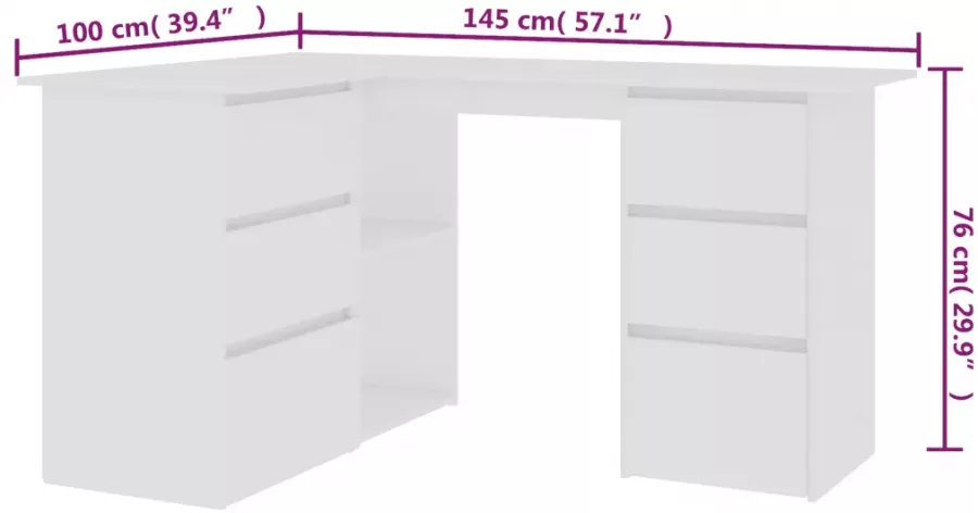 Birou de colt alb 145 x 100 x 76 cm PAL 801089