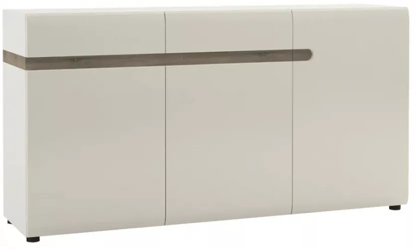 Comoda 3 usi si 2 sertare mdf alb lucios maro stejar sonoma inchis ...