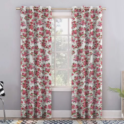 Set draperii blackout model floral cu inele negre Madison 200x265 cm ...