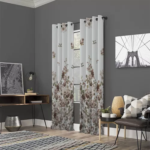 Set draperii dim-out model floral cu inele auriu antic Madison 250x250 cm