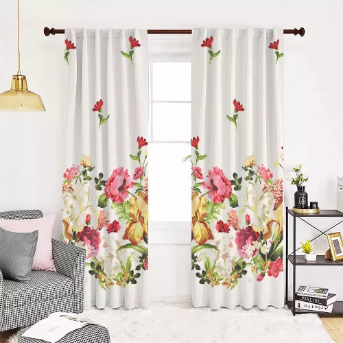 Set draperii dim-out model floral cu rejansa transparenta cu ate pentru ...