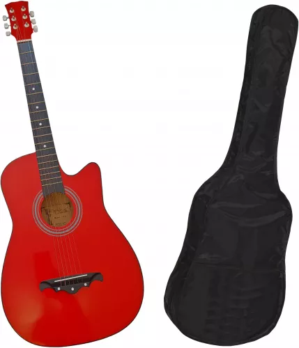 Chitara clasica din lemn IdeallStore® Red Raven 95 cm model Cutaway rosie husa inclusa tvgm ...