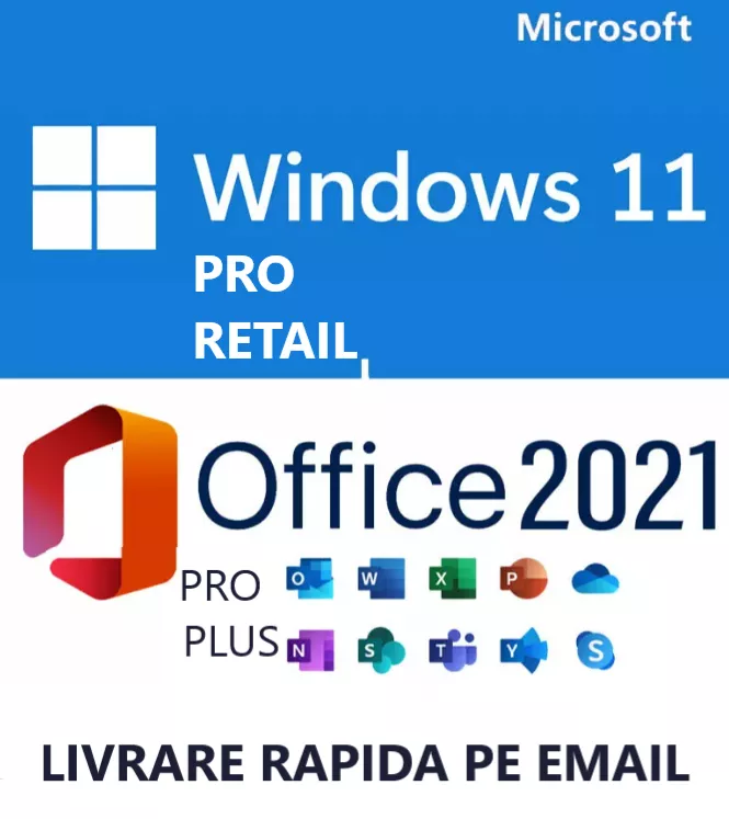 Windows 11 Pro Retail + Office Pro Plus 2021 Activare permanenta OT234 ...