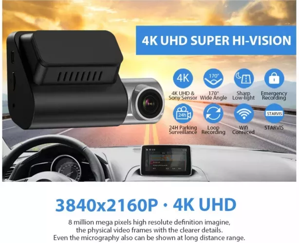 CAMERA AUTO DVR 4K PRO PLUS 3840 and times 2160p IPS2.0 ADAS GPS NIGHT VISION - domo.ro