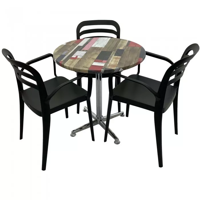 Set mobila de terasa restaurant Raki Redden Wood masa rotunda 70cm cu ...