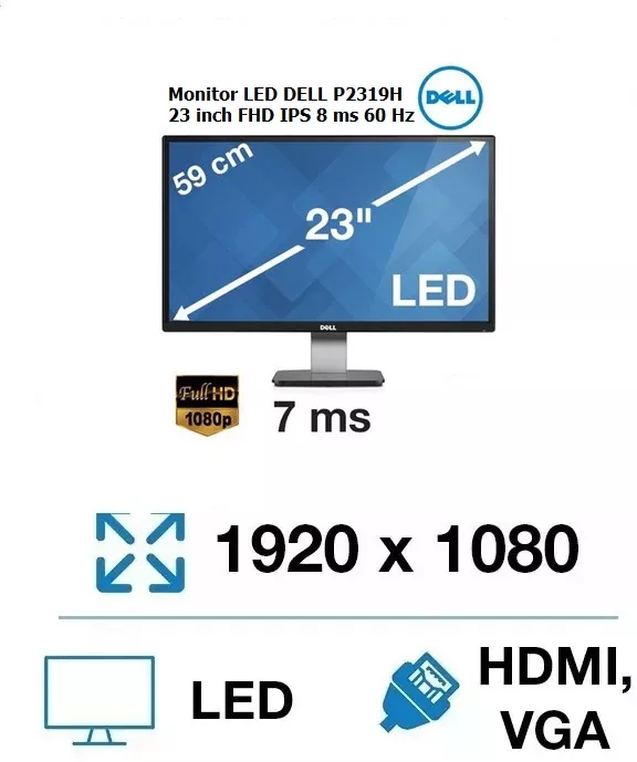 Monitor refurbished Desktop - Monitor LED DELL P2319H 23 inch FHD IPS 8 ...