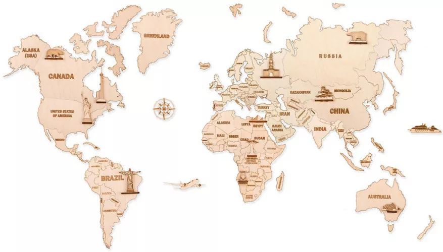 Puzzle 3D din lemn harta lumii L 64 piese vjjd_82470396