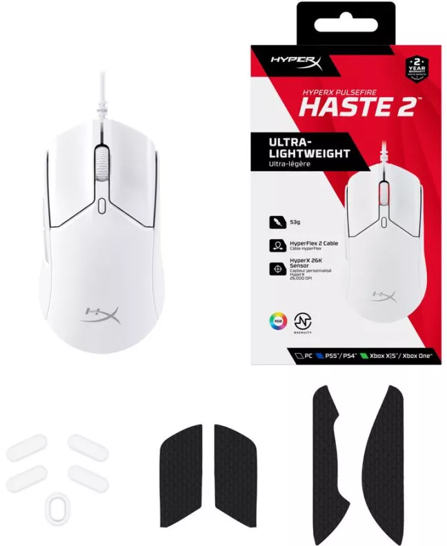 Mouse Gaming HyperX Pulsefire Haste 2 White 6N0A8AA 6N0A8AA - domo.ro