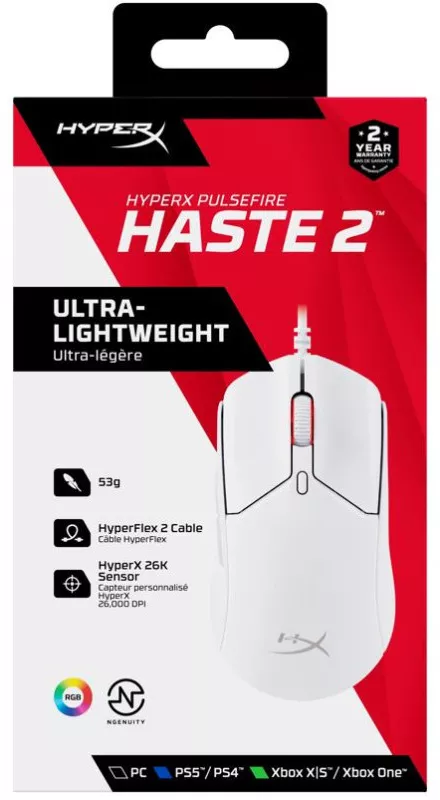Mouse Gaming HyperX Pulsefire Haste 2 White 6N0A8AA 6N0A8AA - domo.ro
