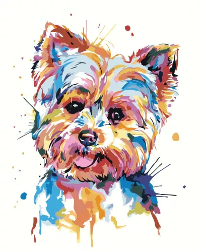 Set pictura pe numere Catel Yorkshire Terrier 1091 panza bumbac pe rama ...