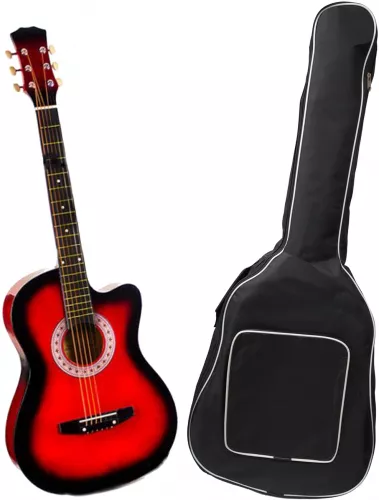 Chitara clasica IdeallStore® 95 cm lemn Cutaway rosie husa inclusa - domo.ro