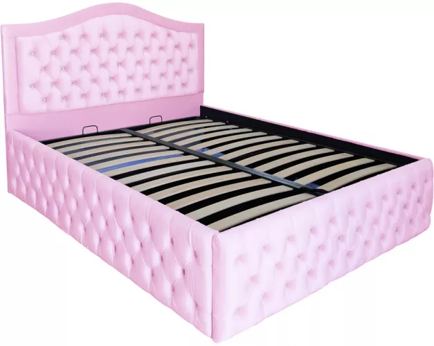 Pat dublu tapitat Arizona Deluxe cu nasturi sticla 140/200 cm roz cu ...