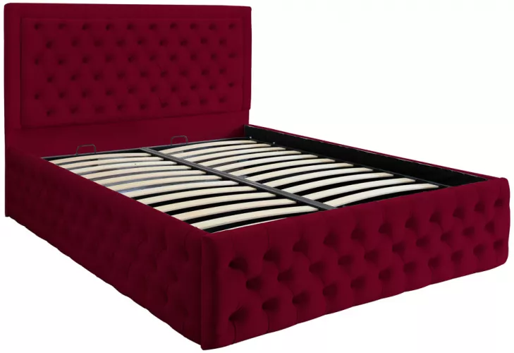 Pat dublu tapitat Louisiana Deluxe 140/200 cm culoare visiniu cu ...