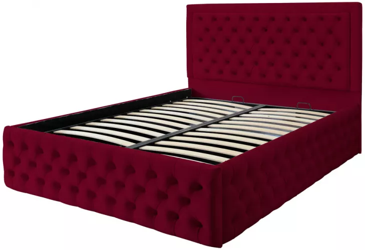 Pat dublu tapitat Louisiana Deluxe 140/200 cm culoare visiniu cu ...