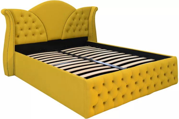 Pat dublu tapitat model Florida 140/200 cm culoare galben mustar cu somiera