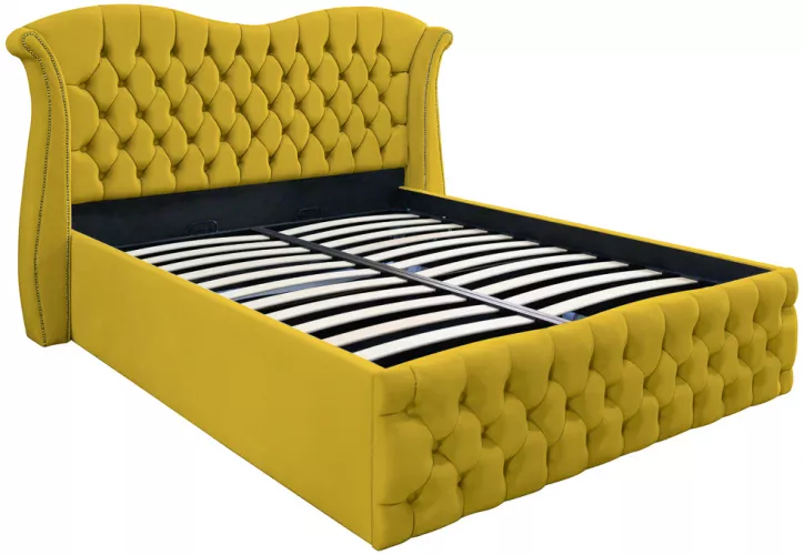 Pat dublu tapitat model Indiana 140/200 cm culoare galben mustar cu ...