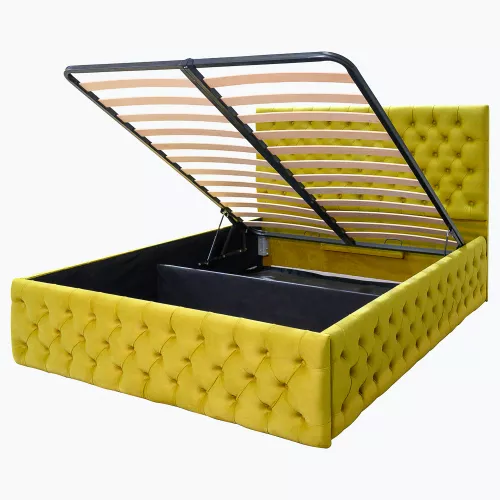 Pat dublu tapitat model Texas Deluxe 120/200 cm culoare mustar cu somiera
