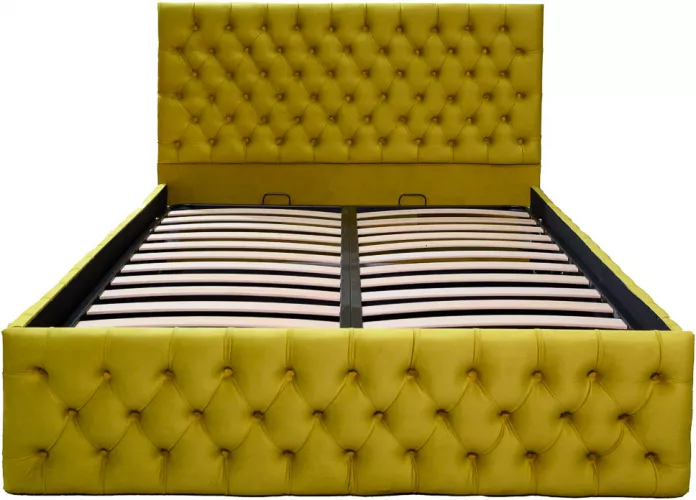 Pat dublu tapitat model Texas Deluxe 120/200 cm culoare mustar cu somiera