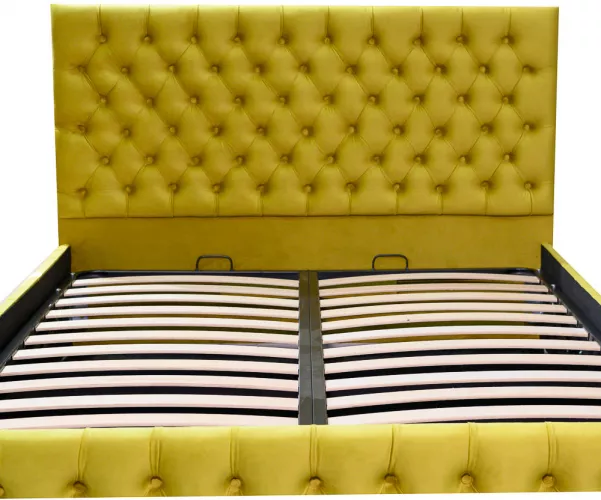 Pat dublu tapitat model Texas Deluxe 120/200 cm culoare mustar cu somiera