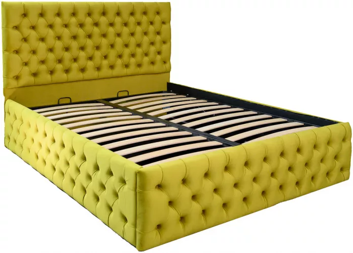 Pat dublu tapitat model Texas Deluxe 200/200 cm culoare galben mustar ...