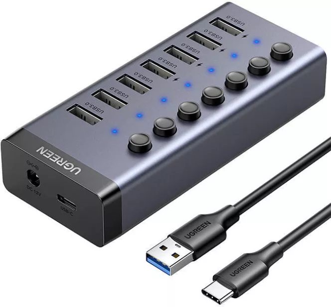 Hub 7 porturi USB 3.0 Negru cu indicator LED compatibil cu PC-uri si ...