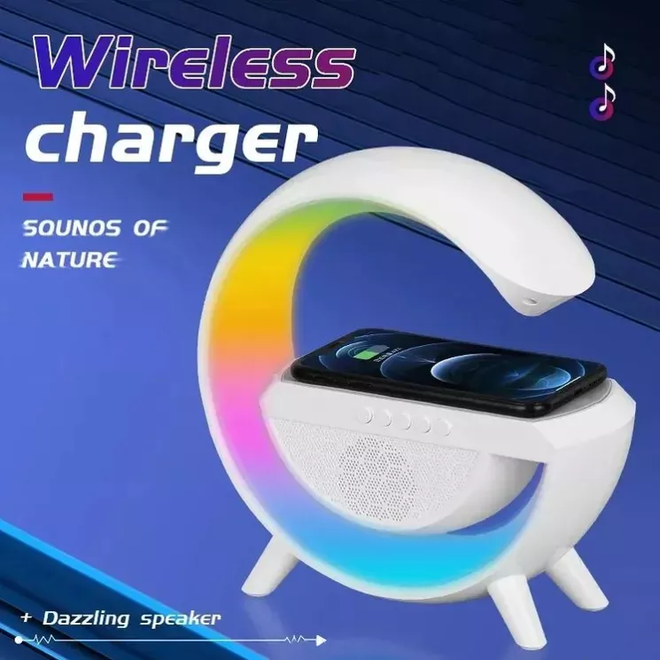 Lampa- Boxa portabila Smart LED RGB cu incarcator Wireless 15W lumini ...