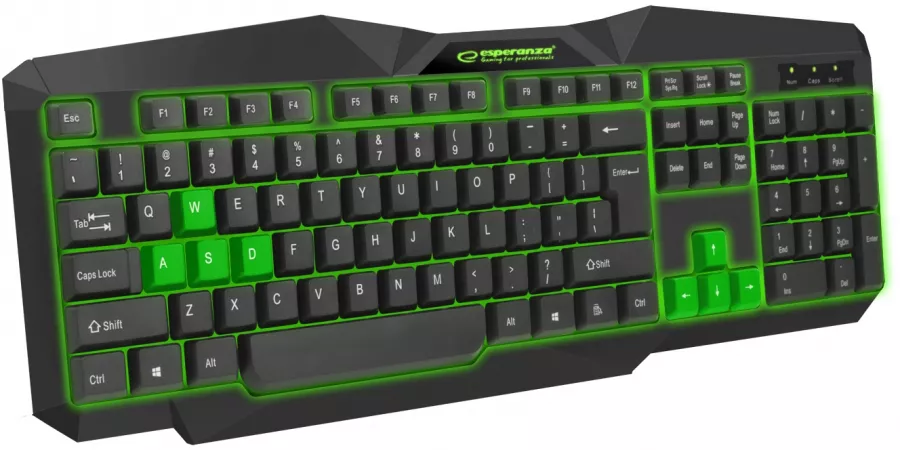 Tastatura gaming iluminata cu LED verde design profesional gaming forma ...