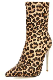 Botine leopard aspect lucios cu toc stiletto auriu Aliyah - 38 Leopard ...