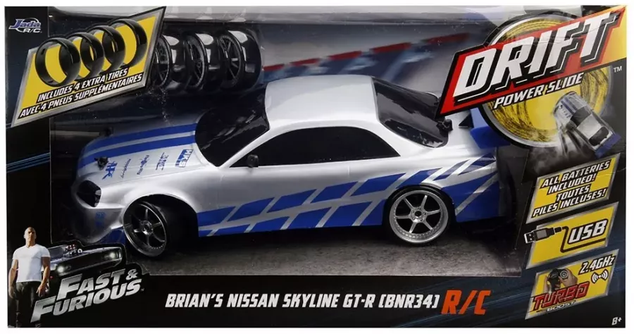 Masina Jada Toys Fast and Furious Nissan Skyline GTR Drift cu anvelope si