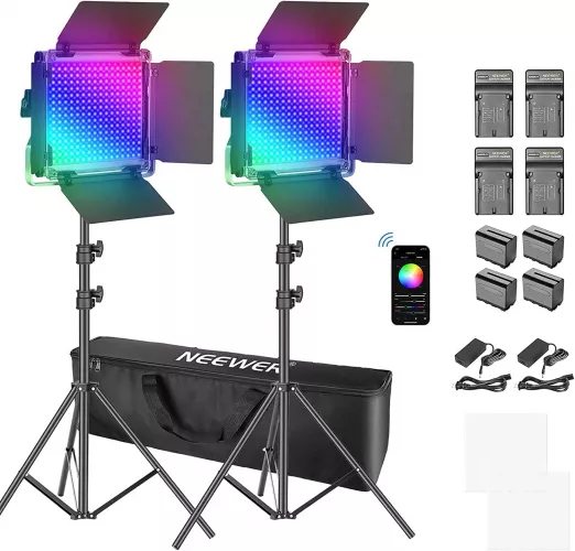 Kit 2 Panouri Led cu 480 Leduri lumina RGB baterii si accesorii incluse ...