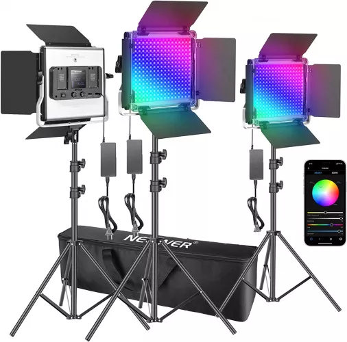 Kit 3 Panouri de lumina continua Softbox 660 LED RGB cu control prin ...