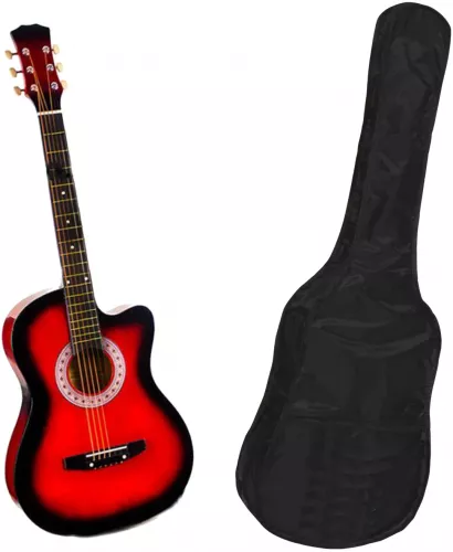 Chitara clasica din lemn 95 cm rosie husa nylon cadou set106g33+l147 - domo.ro