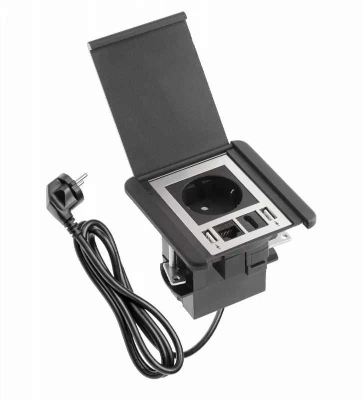 Priza incorporabila Flip cu 1 priza Schuko 1 port HDMI 1 port RJ45 si 2 ...
