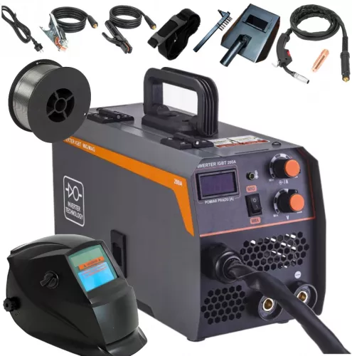 Aparat invertor de sudura MIG 200A sarma fara gaz electrozi + masca ...