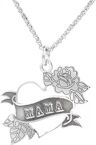 Lantisor argint 925 rodiat cu pandantiv inimioara cu Trandafir pentru Mama