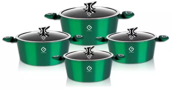 Set 8 piese 4 vase din aluminiu compatibile cu plita cu inductie cu ...