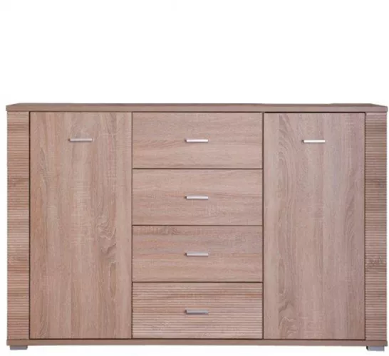 Comoda 2 usi 4 sertare mdf maro stejar sonoma Grand 140x96x39 cm ...