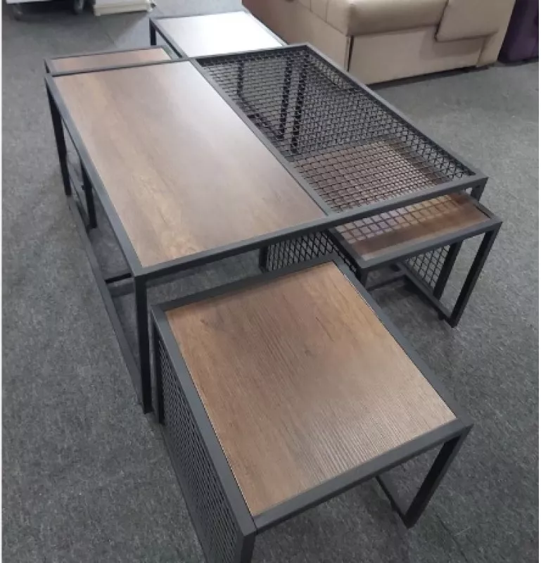 Set 5 masute cafea Studio Casa structura fier forjat design lemn natur ...