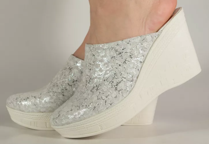 Saboti albi cu argintiu platforma piele naturala SBM5A 41 - domo.ro