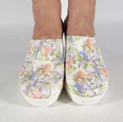 Saboti albi cu flori platforma piele naturala SBM5A 36