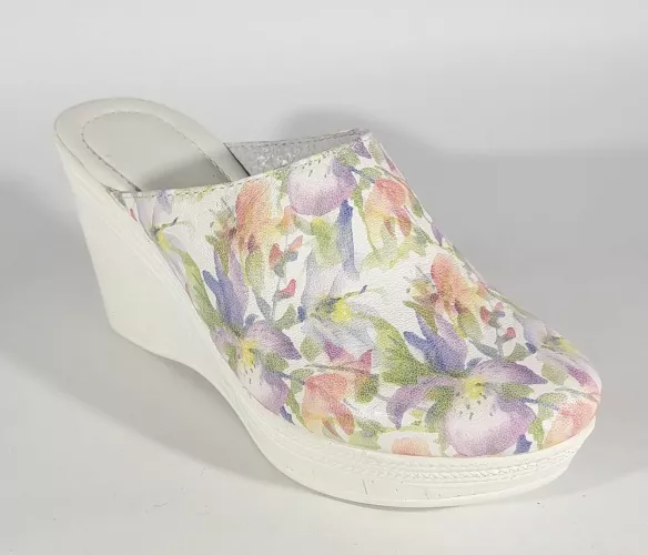 Saboti albi cu flori platforma piele naturala SBM5A 36