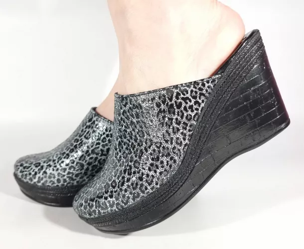 Saboti leopard negru platforma piele naturala SBM5A 41 - domo.ro