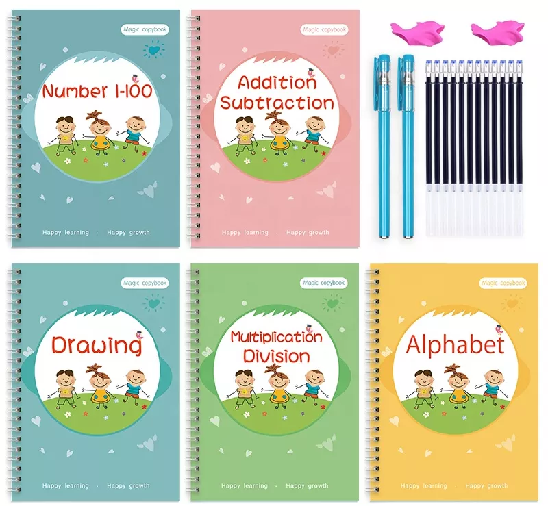 Set 5 caiete refolosibile - invat sa scriu litere cifre figuri ...