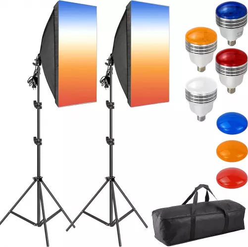 Kit lumina continua lumini de studio cu 2 Softbox 50x70 cm 2 lampi LED ...