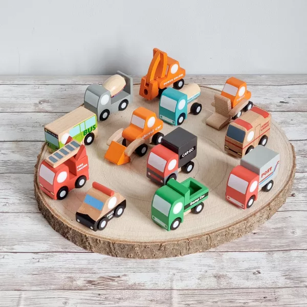 Set 12 masinute de constructie interventie din lemn 2 ani + opu4 ...