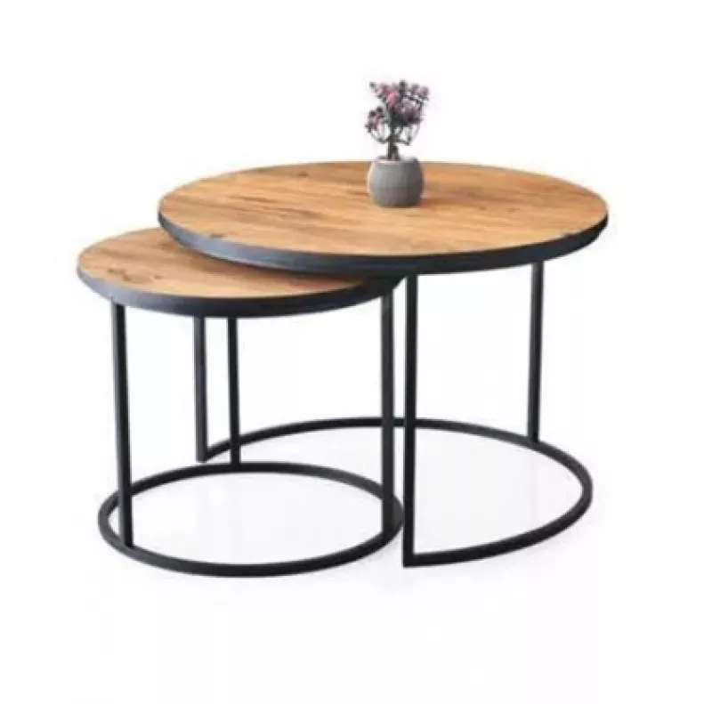 Set 2 masute cafea living Still Round din metal si lemn forma rotunda ...