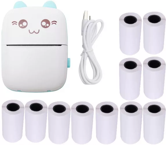 Mini imprimanta termica cu Bluetooth Zola 11 role de hartie inclusa ...