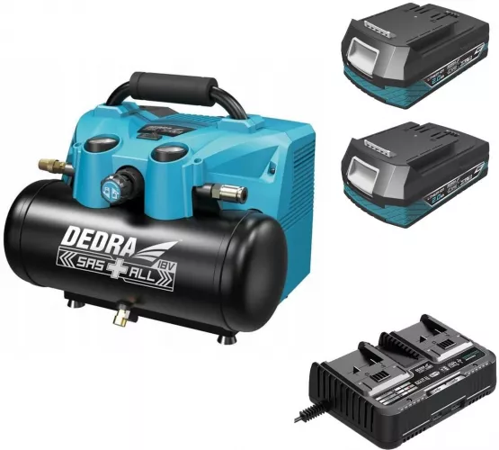 Compresor portabil cu 2 acumulatori 2 Ah incarcator 2x18V Li-ion 6 L 8 ...