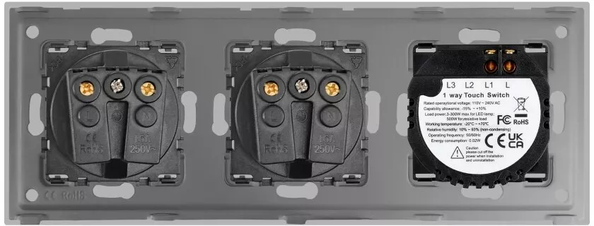 Intrerupator Simplu si 2 Prize cu Rama din Sticla LUXION Gri LX-ST-101 ...