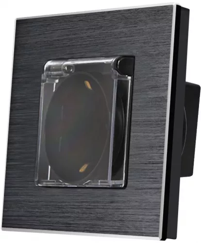 Priza Simpla cu Capac de Protectie LUXION cu rama din aluminiu Negru ...